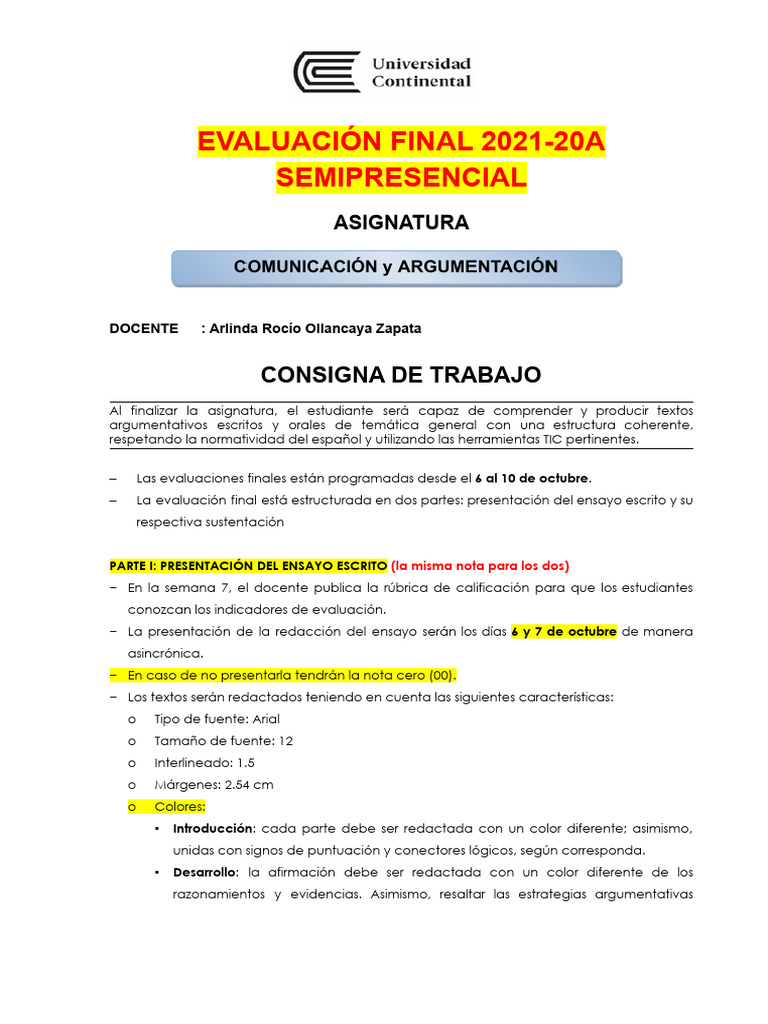 Consigna de Evaluación Final (Comunicación y Argumentación) 2021 20 Semipresencial | PDF | Ensayos
