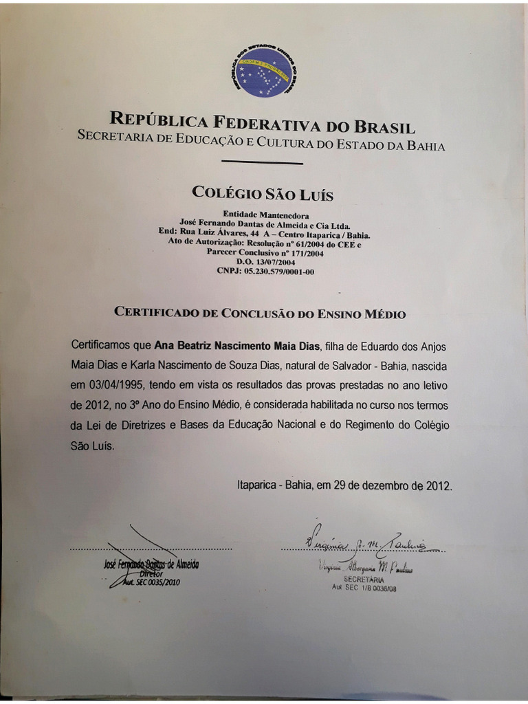 B) Certificado Conclusão em | PDF