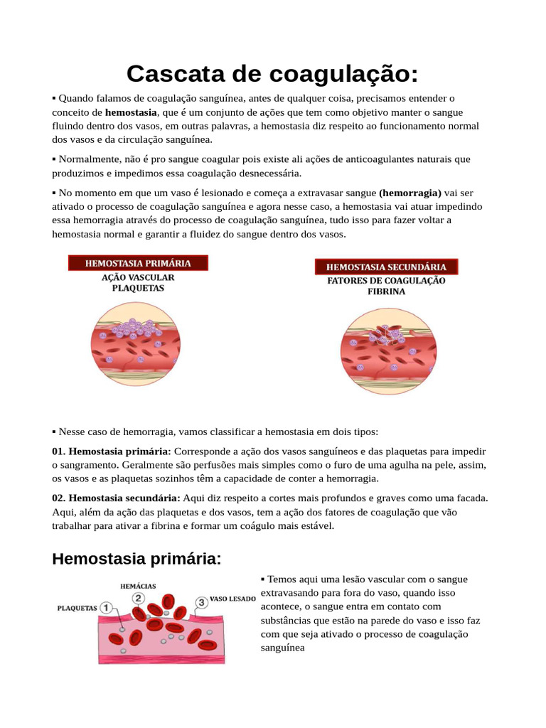 Cascata de Coagulação | PDF | Hemostasia | Coagulação