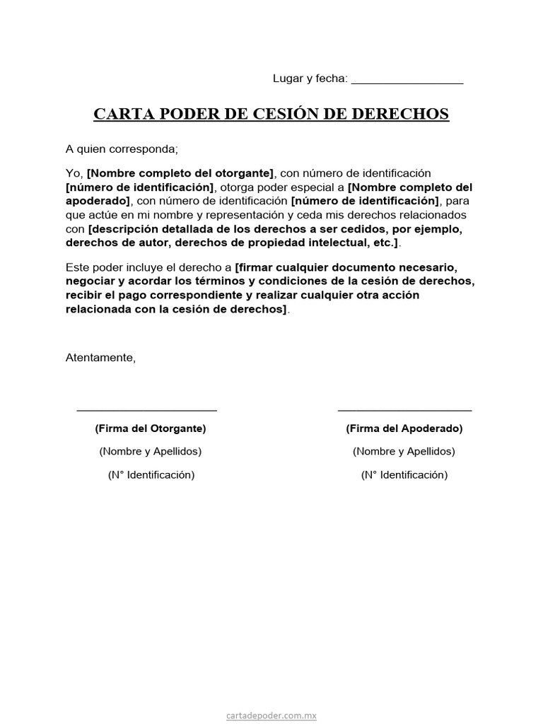 Carta Poder de Cesion de Derechos | PDF Carta Poder de Cesion de Derechos | PDF