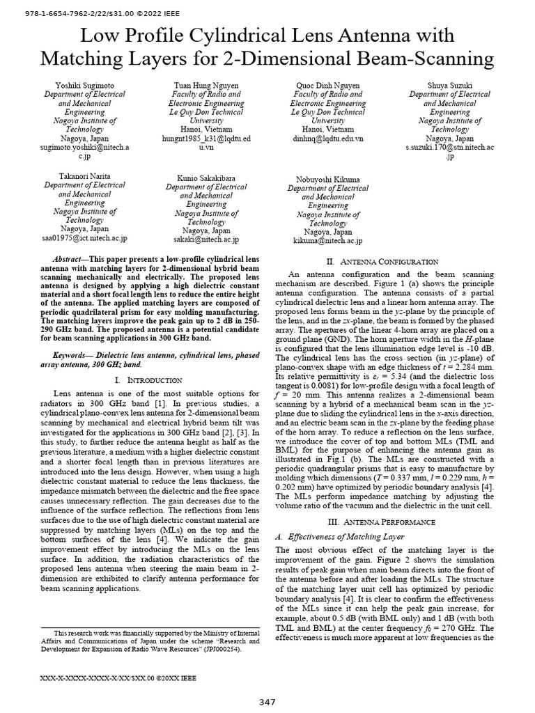 2022.10 - ISAP - Low Profile Cylindrical Lens Antenna With Matching Layers For 2-Dimensional ...