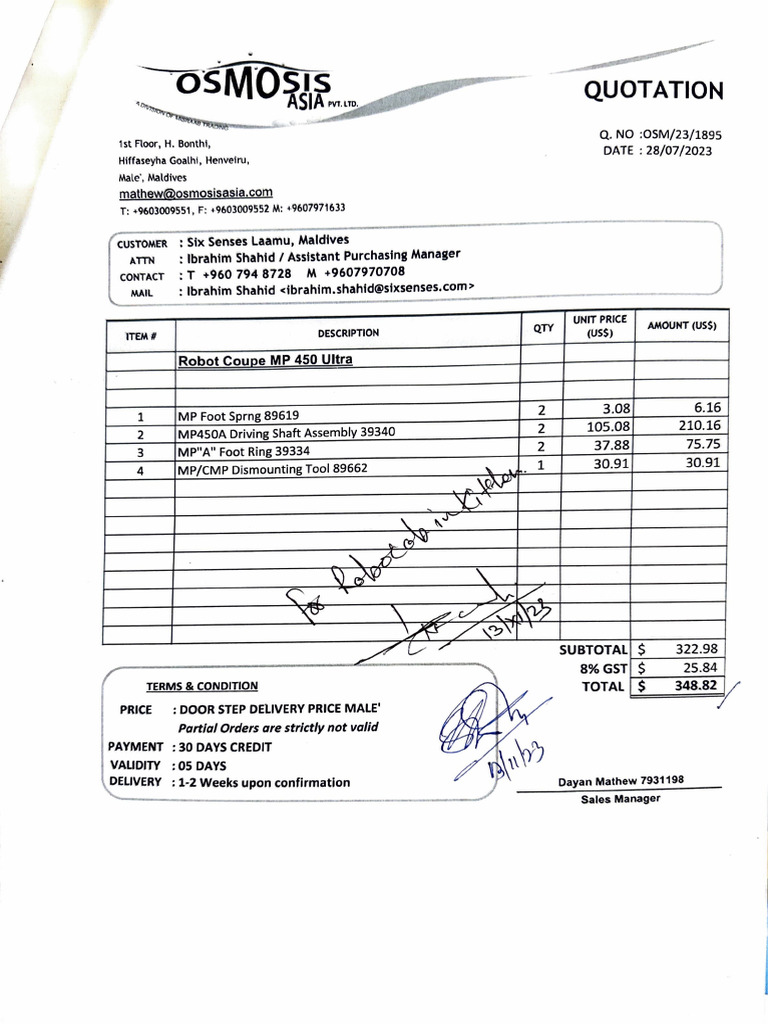 Osmosis - Robot Coupe Quotation | PDF