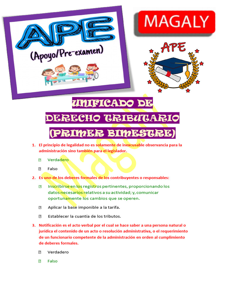 APE de Derecho Tributario - Primer Bimestre - Unificado - MESD | PDF