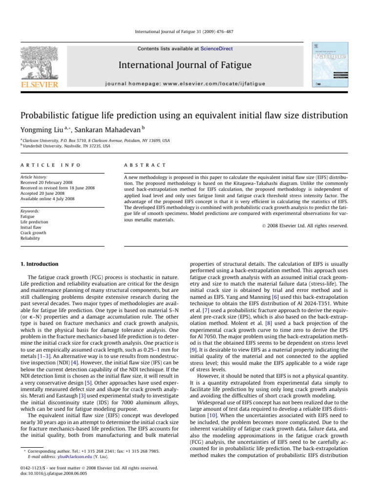 Probabilistic Fatigue Life Prediction Using An Equivalent Initial Flaw Size Distribution | PDF ...
