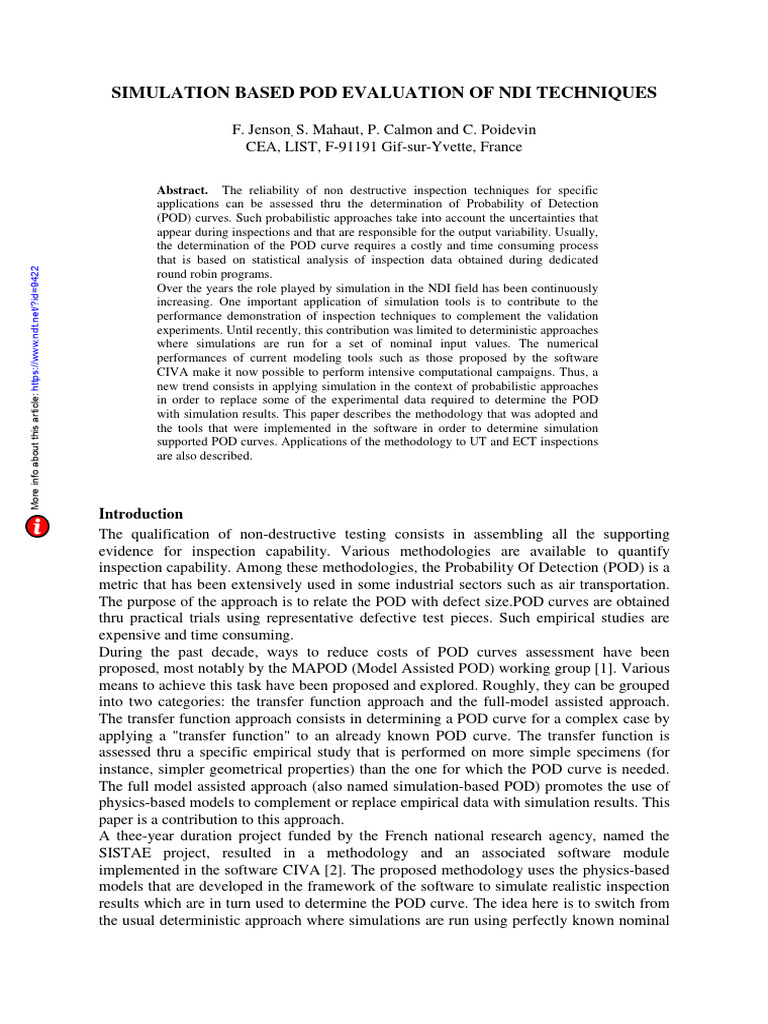 Simulation Based Pod Evaluation of Ndi Techniques | PDF | Computers