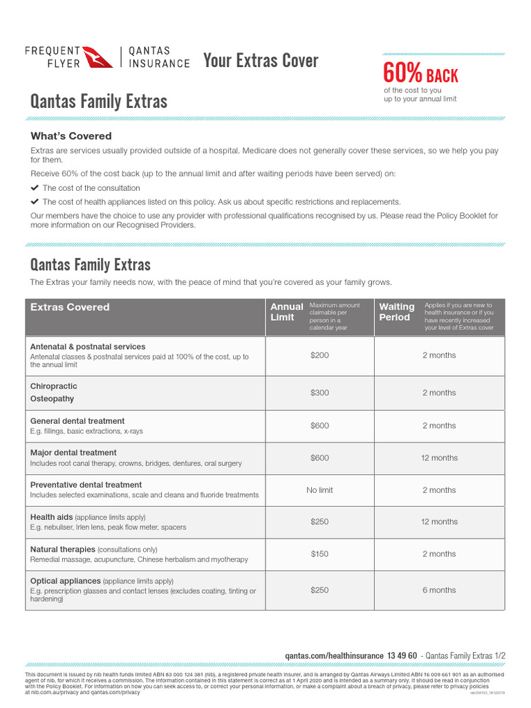 Qantas Family Extras Health Insurance Guide | PDF | Dentistry | Health Care