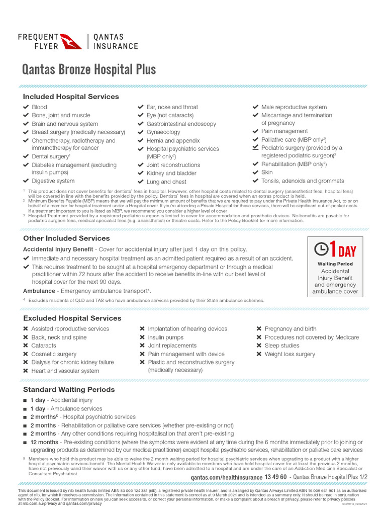Qantas Bronze Hospital Plus Overview | PDF | Hospital | Surgery