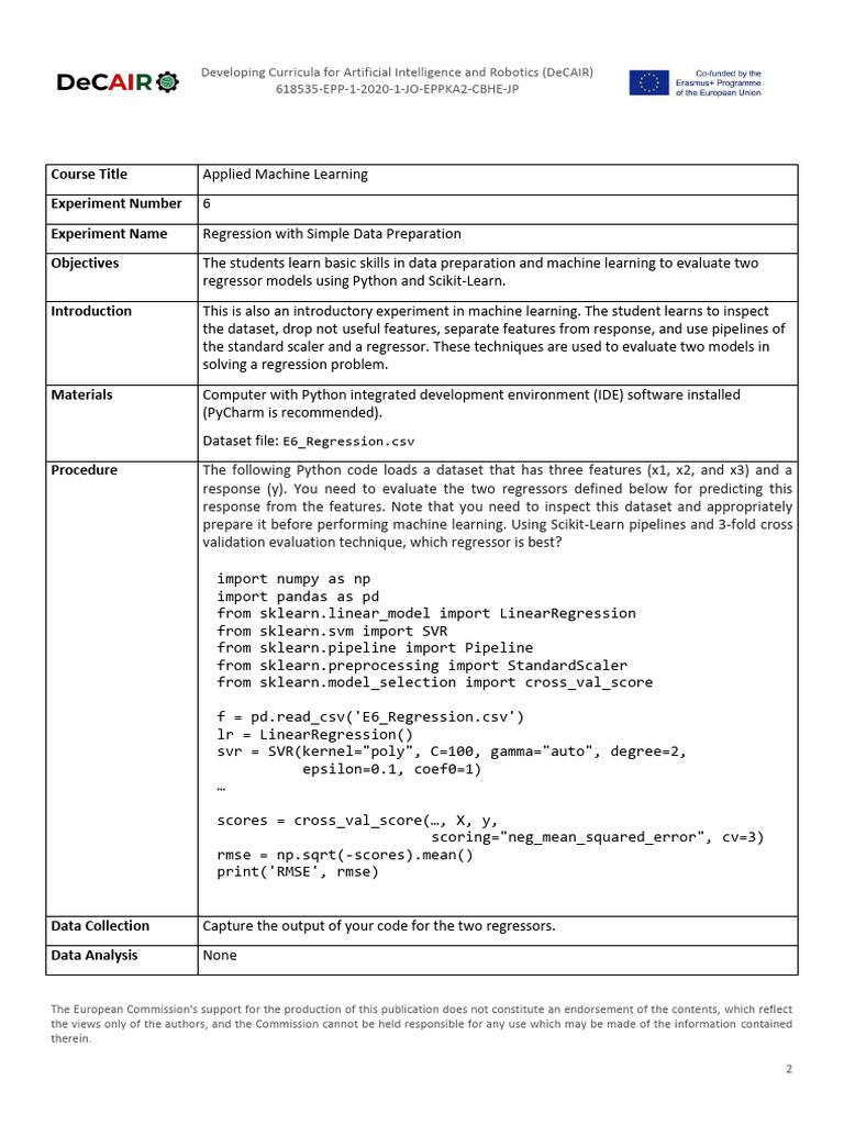 06 Regression With Simple Data Preparation | PDF | Machine Learning | Dependent And Independent ...