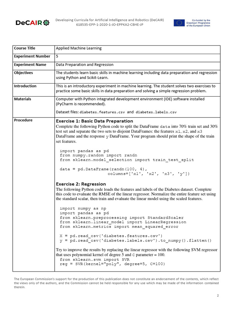 05 Data Preparation and Regression | PDF | Machine Learning | Regression Analysis