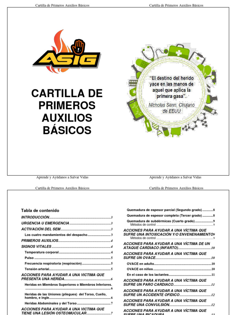 Cartilla de Primeros Auxilios Básicos | PDF | Primeros auxilios | Herida