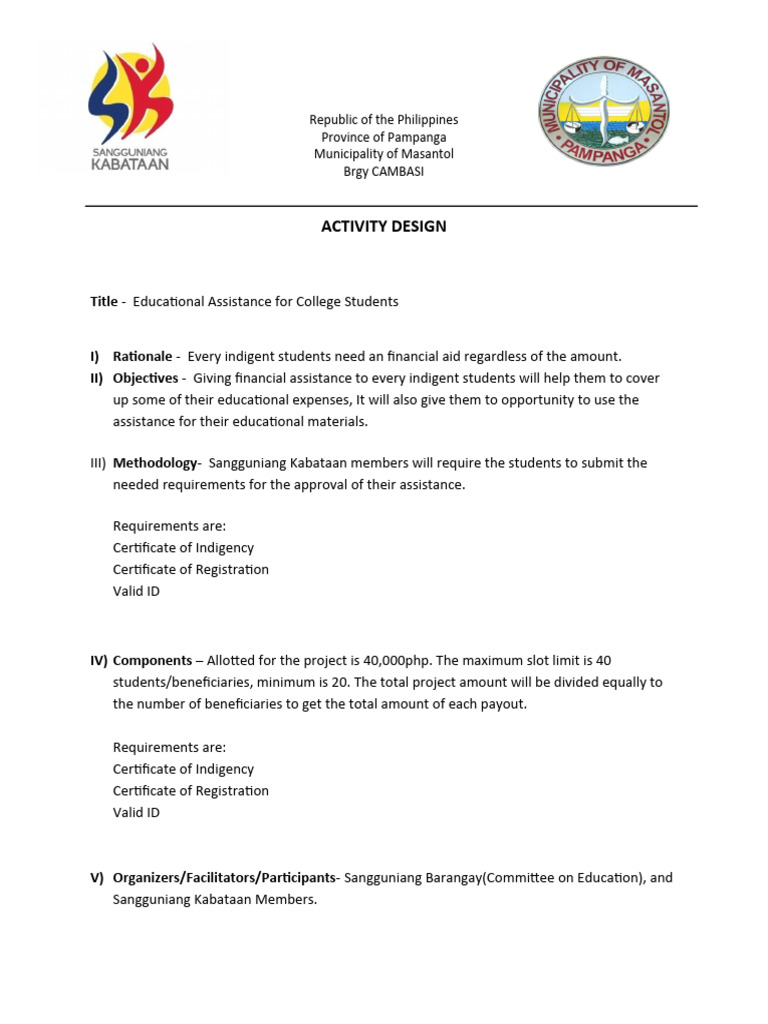 Activity Design College Educational Assistance | PDF