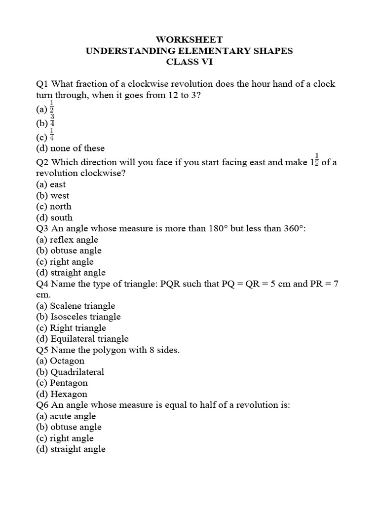 Worksheet-Understanding Elementary Shapes | PDF