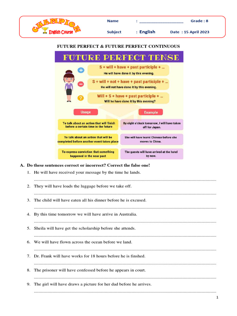 G8 - Future Perfect Simple & Continuous | PDF