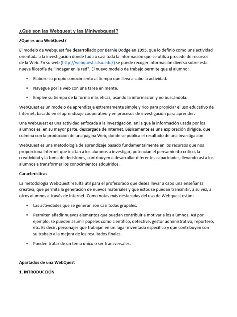 1 Qué son las Webquest y las Miniwebquest | PDF | Cognición