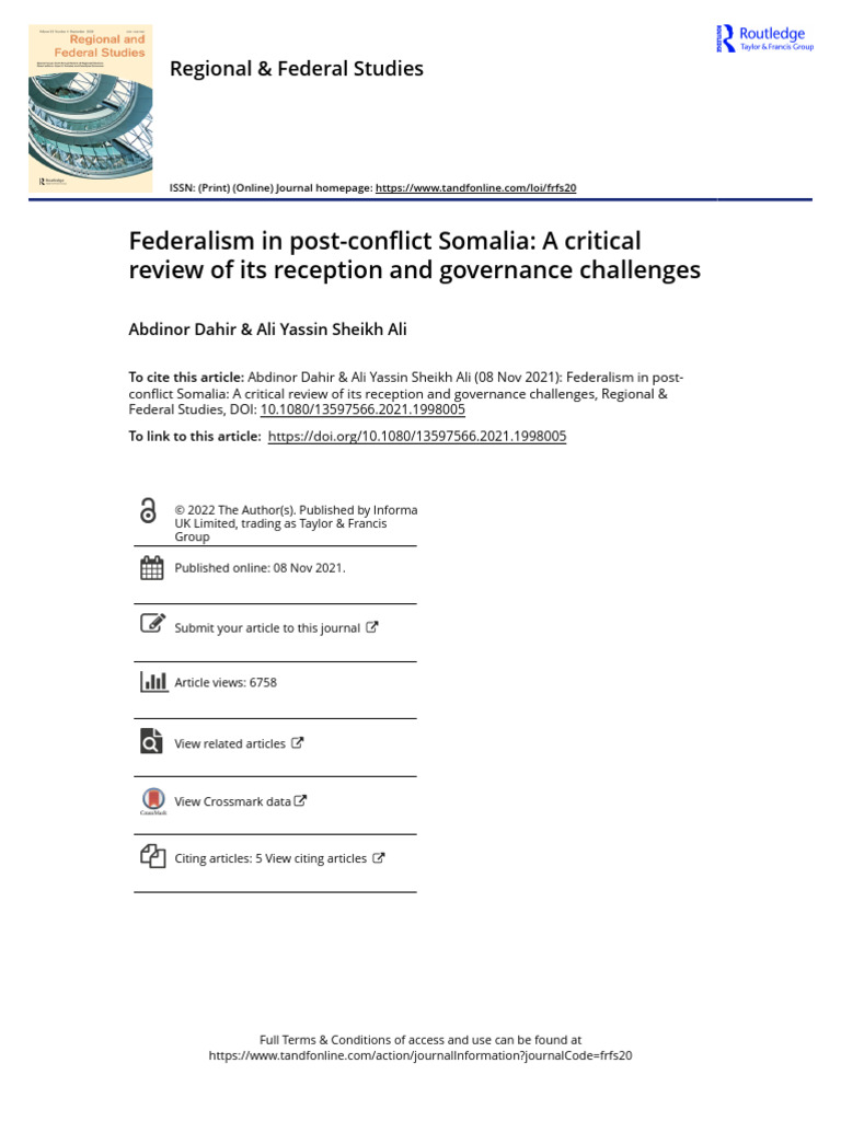 Federalism in Post-Conflict Somalia A Critical Review of Its Reception ... Federalism in Post-Conflict Somalia A Critical Review of Its Reception ...