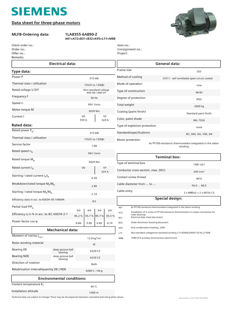1LA8355-6AB90-Z A61+A72+B31+B32+K45+L1Y+M88 Datasheet en | PDF | Electric Motor | Electrical ...