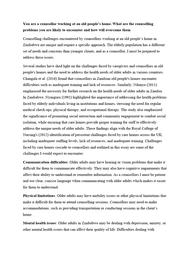 Counselling Challenges for Elderly Care | PDF | Self-Improvement