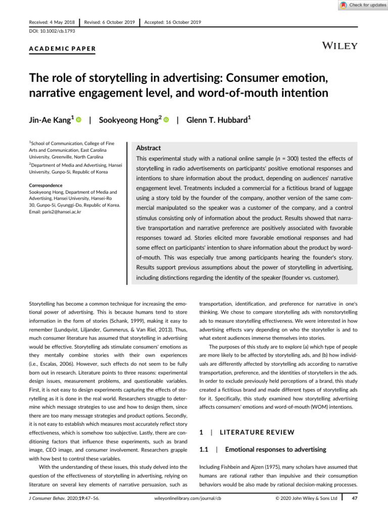 The Role Of Storytelling In Advertising Consumer Emotion Narrative