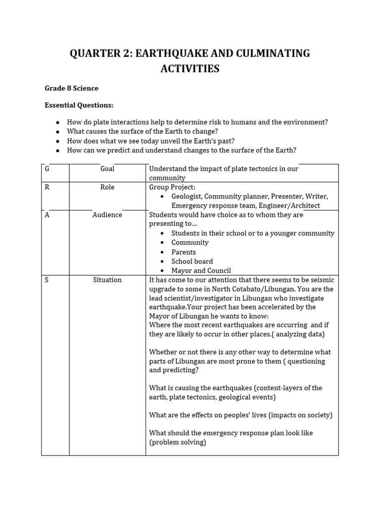 GRASPS G8 2nd Quarter | PDF | Earthquakes | Plate Tectonics