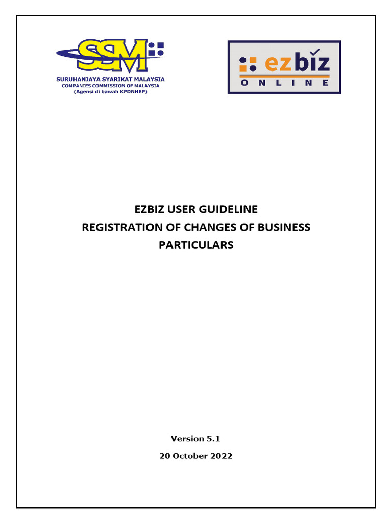 Ezbiz User Guideline Registration of Changes of Business Particulars | PDF