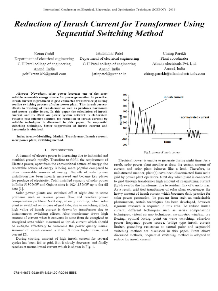 Reduction Of Inrush Current For Transformer Using Pdf