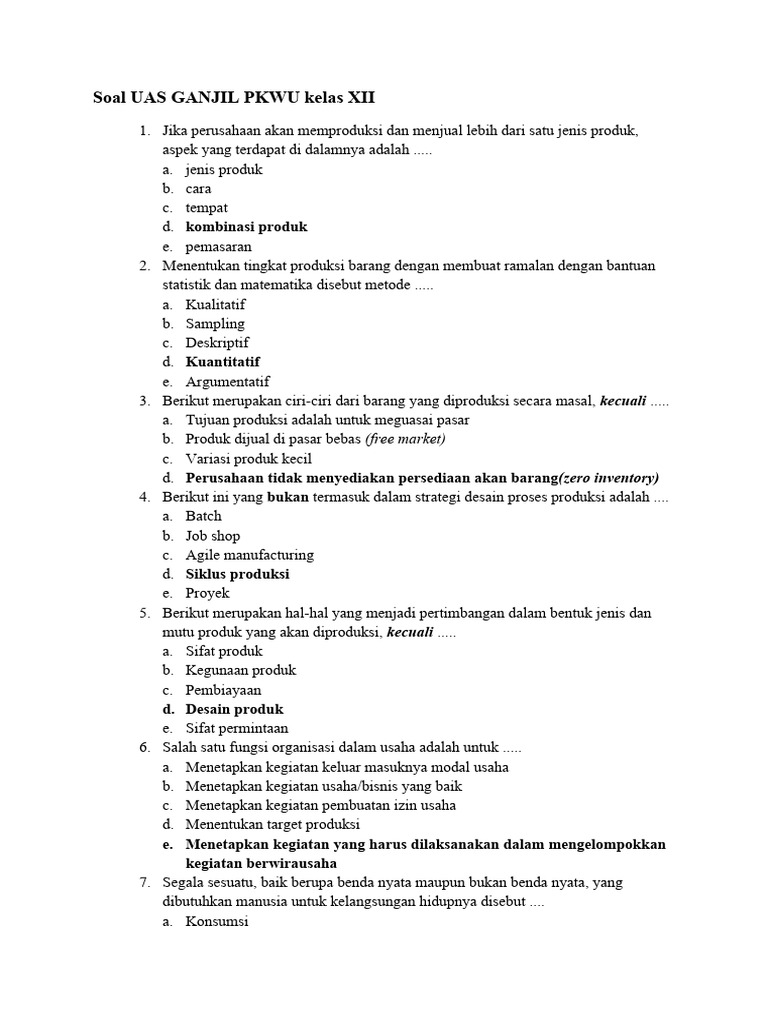 Soal UAS PKWU Kelas XII | PDF | Bisnis | Seni