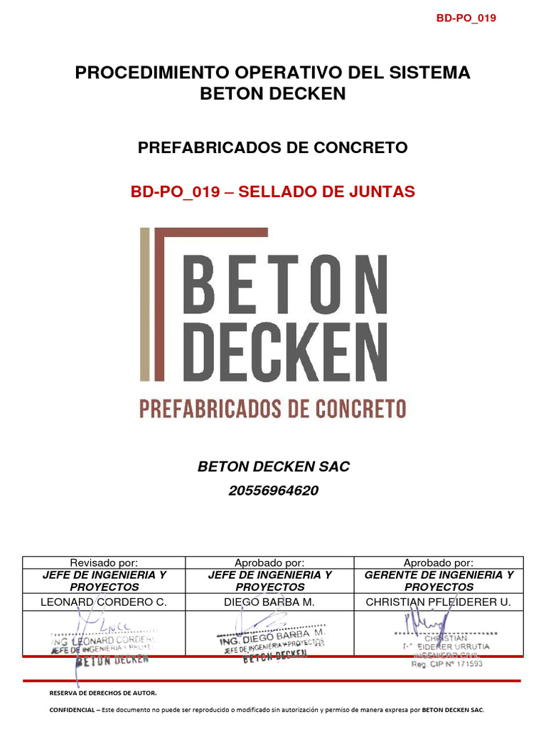 Bd-po_019 - Procedimiento Operativo - Sellado de Juntas _ Rev c | PDF | Hormigón | Lima