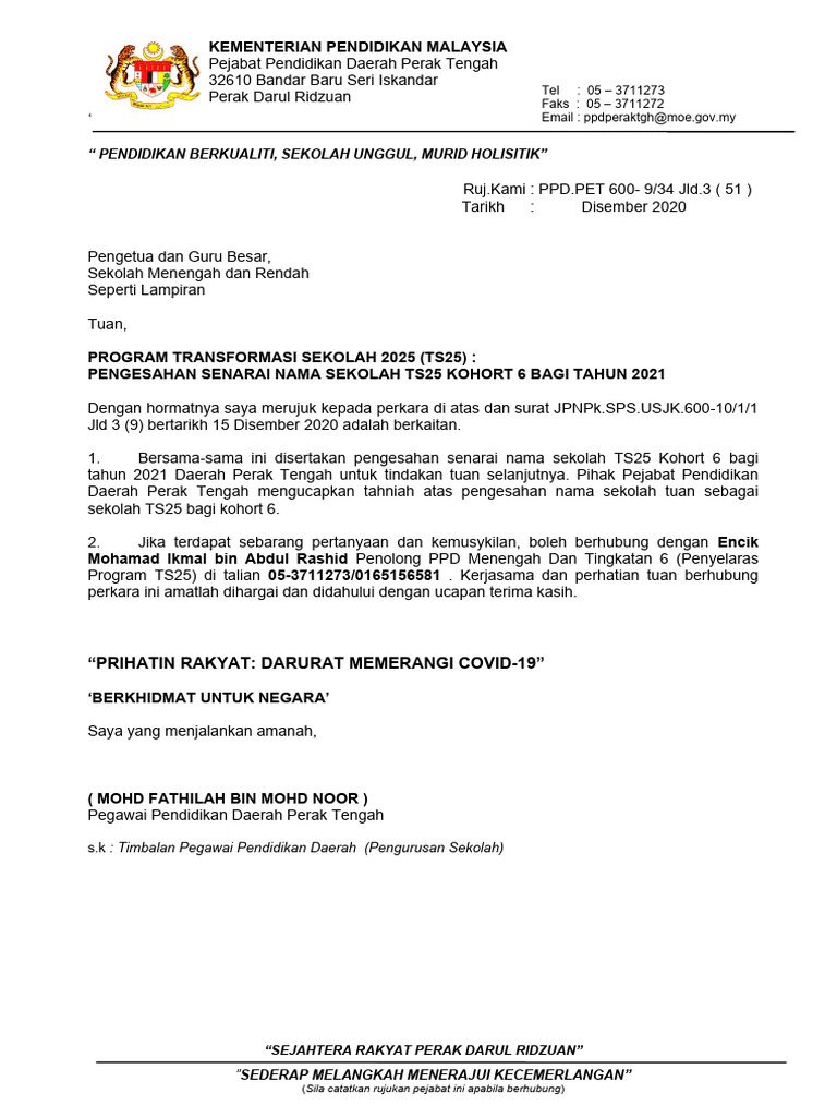 Surat Pengesahan TS25 Kohort 6 | PDF