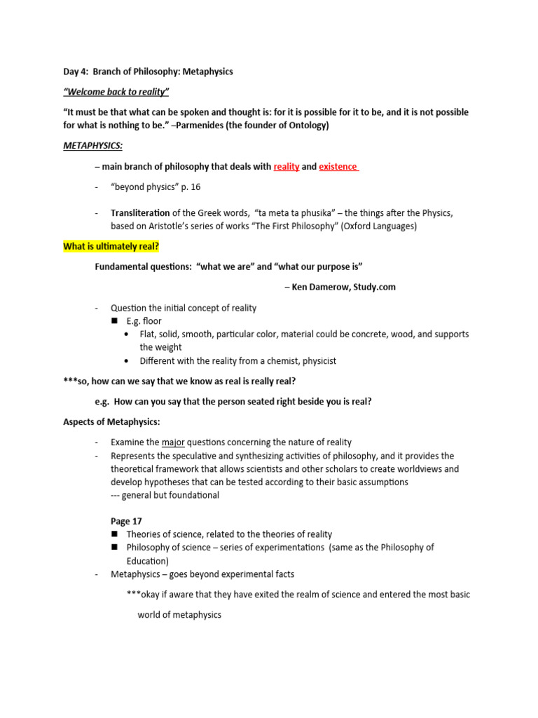 Day 5 Metaphysics and Epistemology | PDF | Theism | God