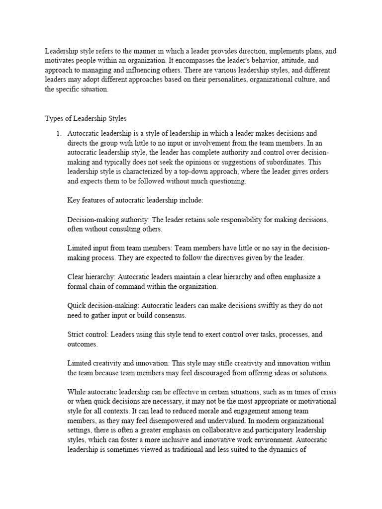 Leadership Styles | PDF | Leadership | Decision Making