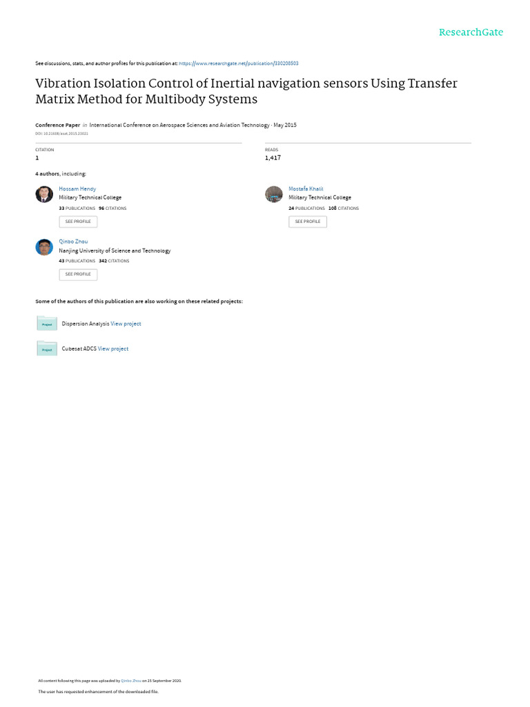 Vibration Isolation Control of Inertial Navigation Sensors Using Transfer Matrix Method For ...