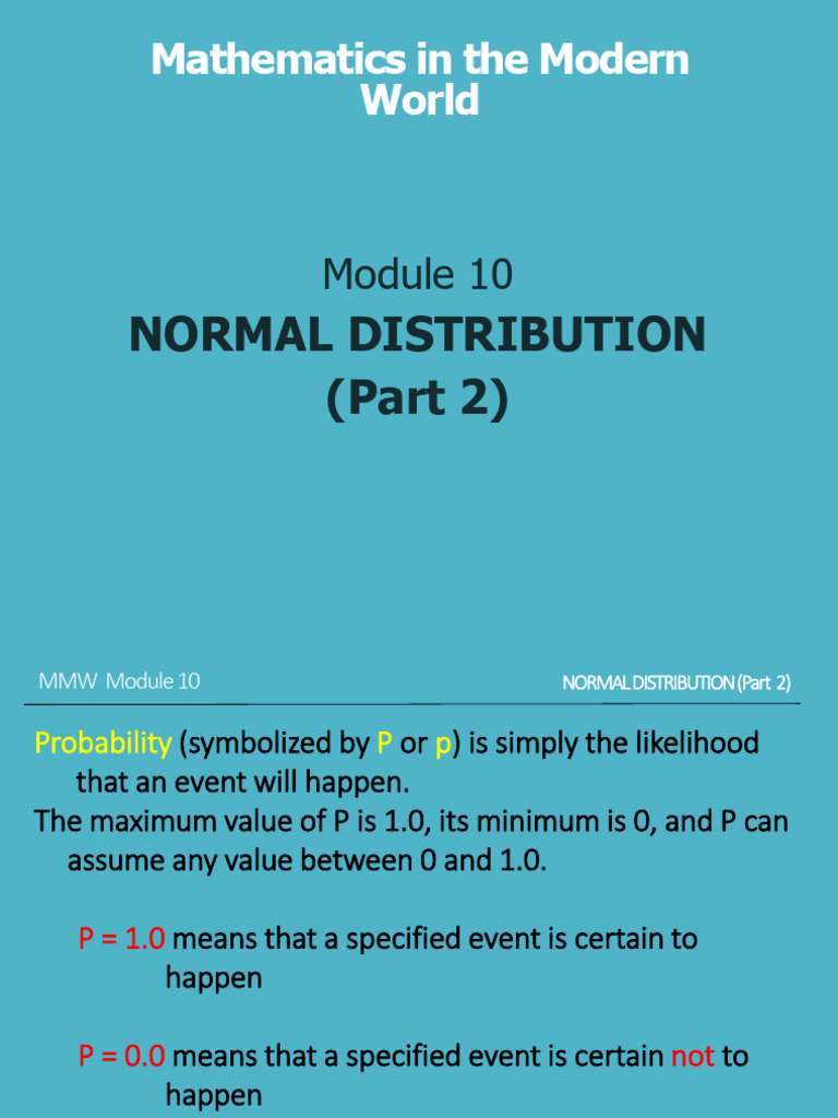 Lecture MMW 10 Normal Distribution Part 2 Sy 2023 | PDF | Normal Distribution | Standard Deviation