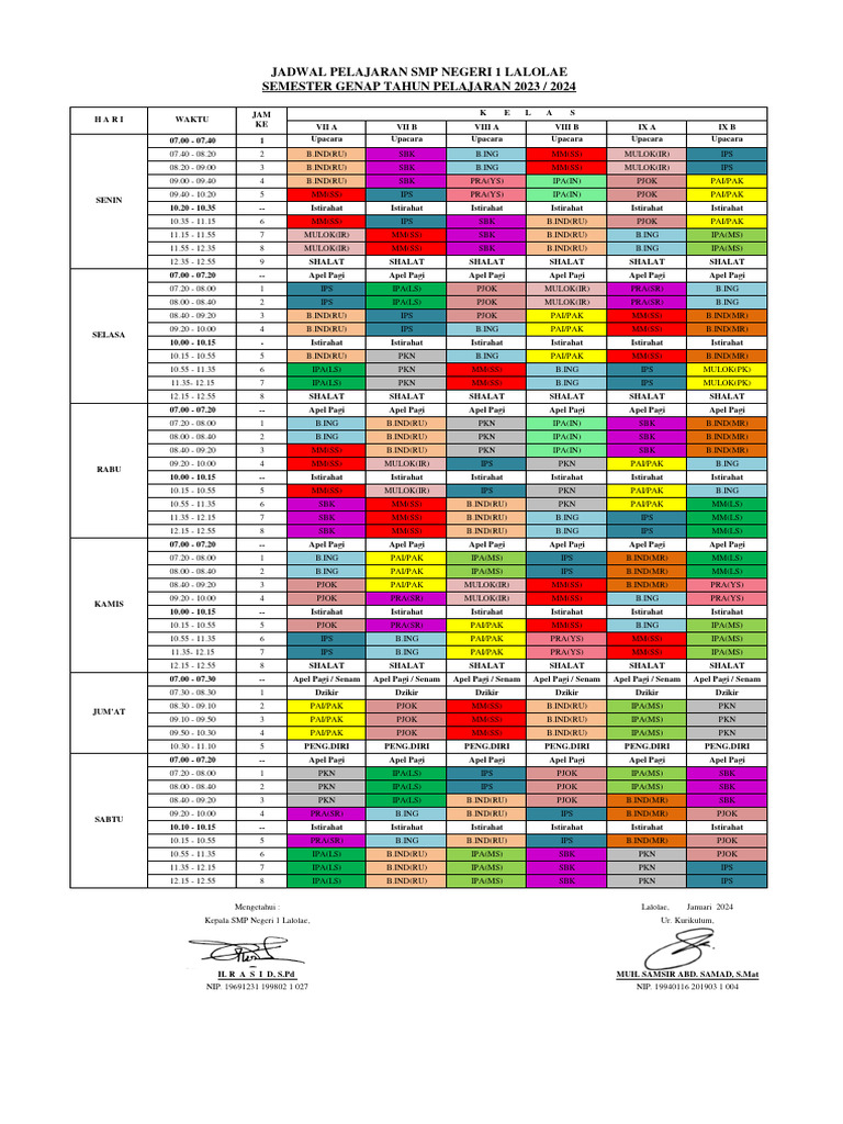 Jadwal Pelajaran Semester Genap Tp.2023-2024 Fix | PDF