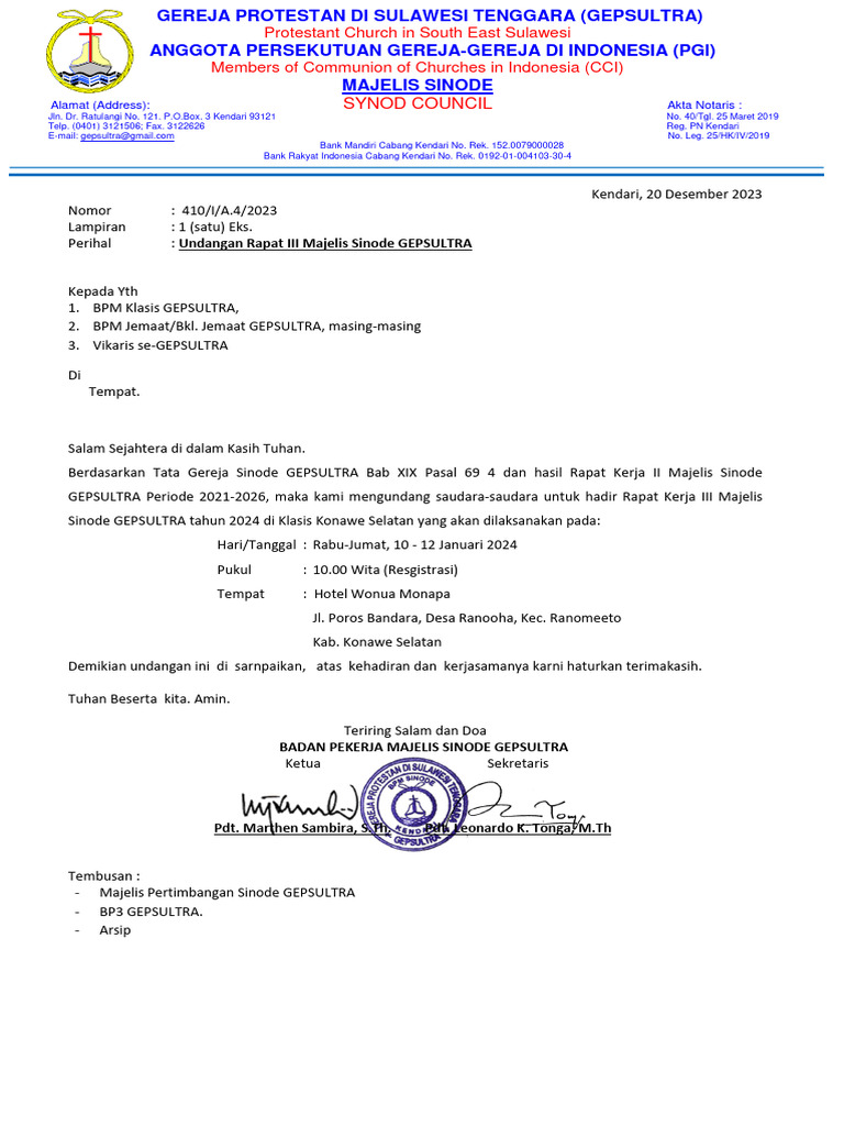 410 Undangan RMSG III 2024 (Klasis Jemaat Vikaris) | PDF