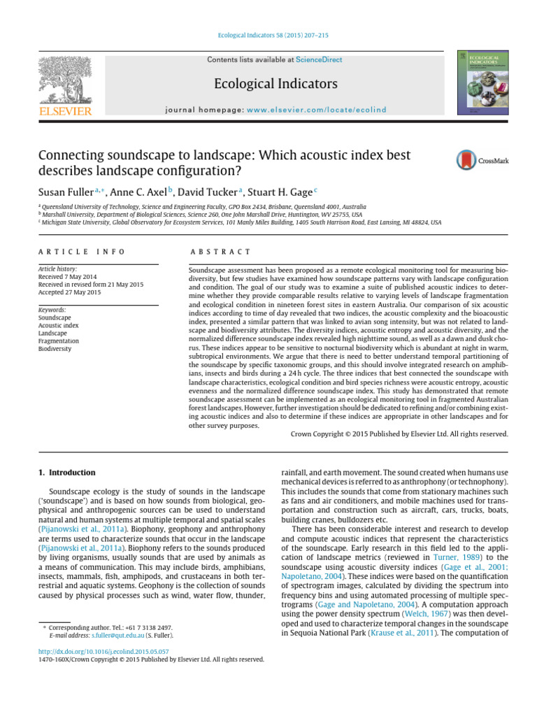 Connecting Soundscape To Landscape Which Acoustic Index Best | PDF