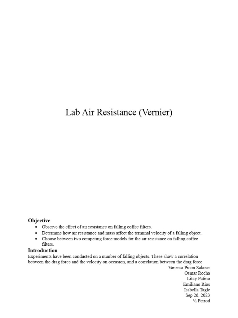 Air Resistance and Terminal Velocity Experiment | PDF | Velocity | Drag (Physics)