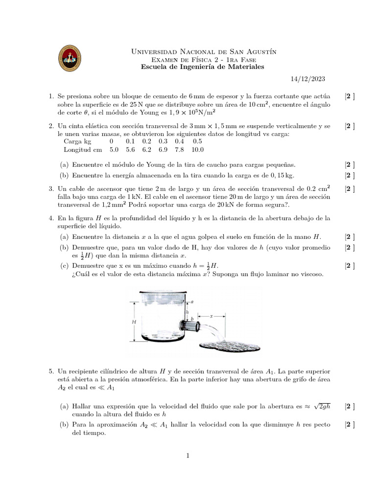 1er examen Materiales | PDF | Física Aplicada e Interdisciplinaria | Ciencias fisicas