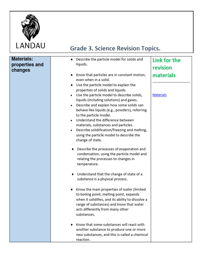 Grade 3 - Term 1 - Science - Revision Topics | PDF | Earth Sciences ...