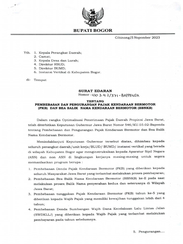 Surat Edaran Pajak Kendaraan Bermotor | PDF