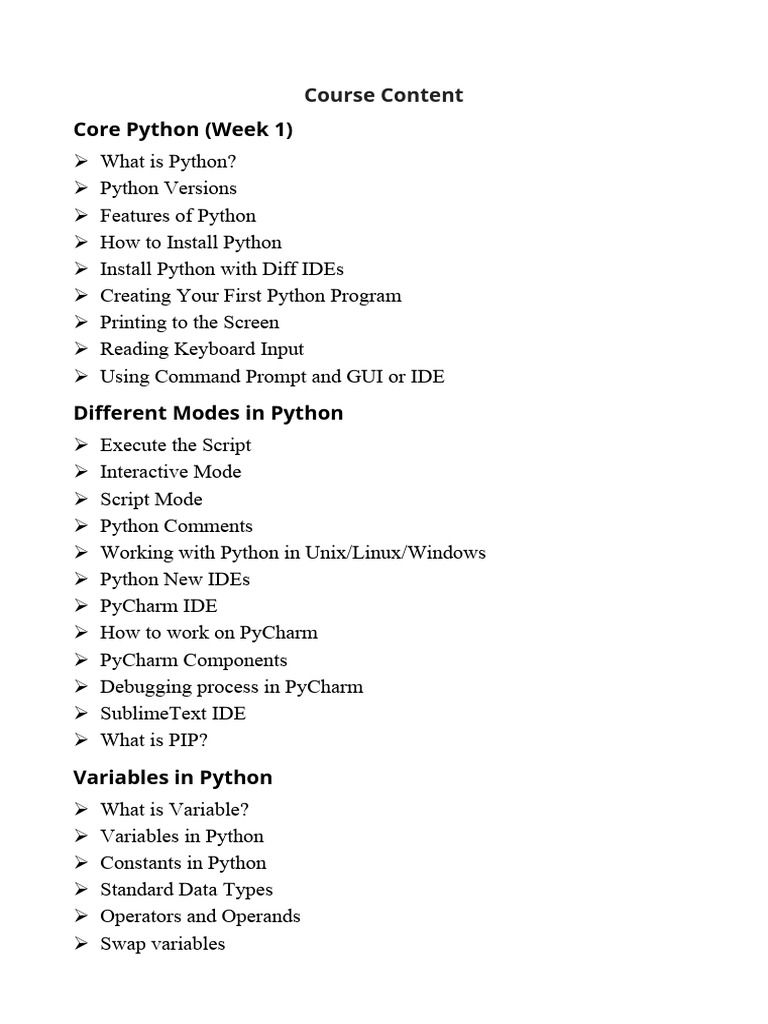 Python Course Content | PDF | Python (Programming Language) | Parameter ...