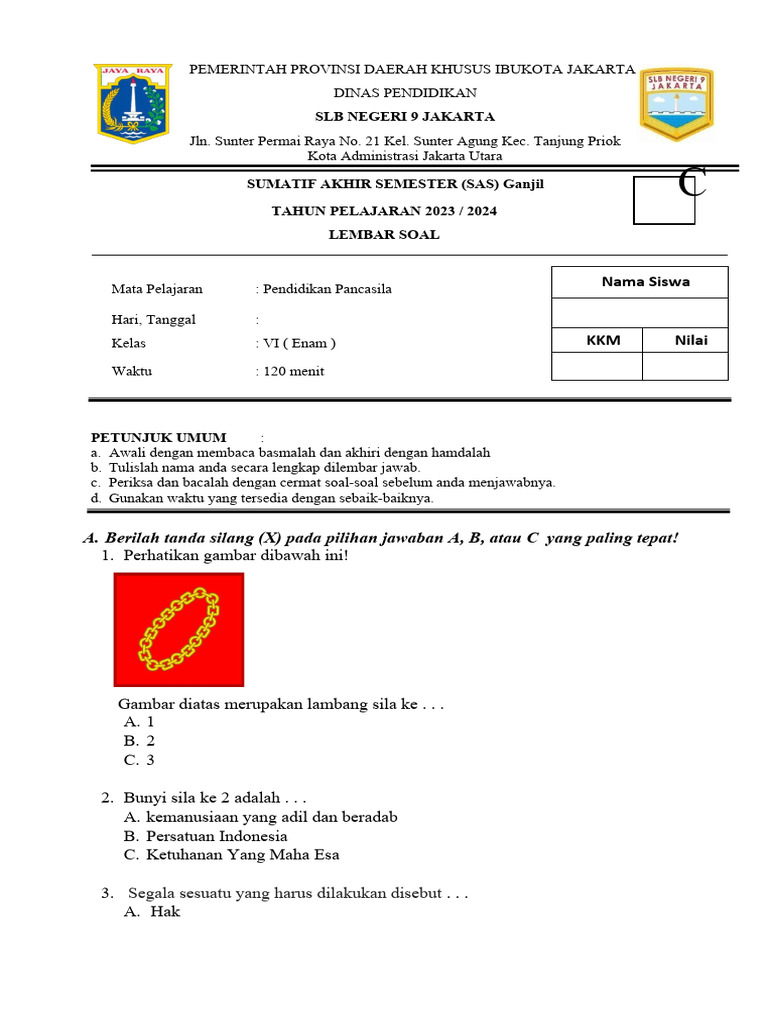 SOAL SAS Ganjil 2023-2024 PKN - C. | PDF
