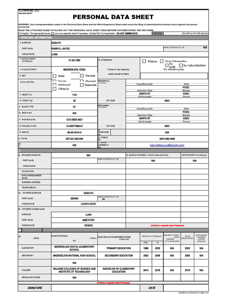 Personal Data Sheet for Tellecollector | PDF