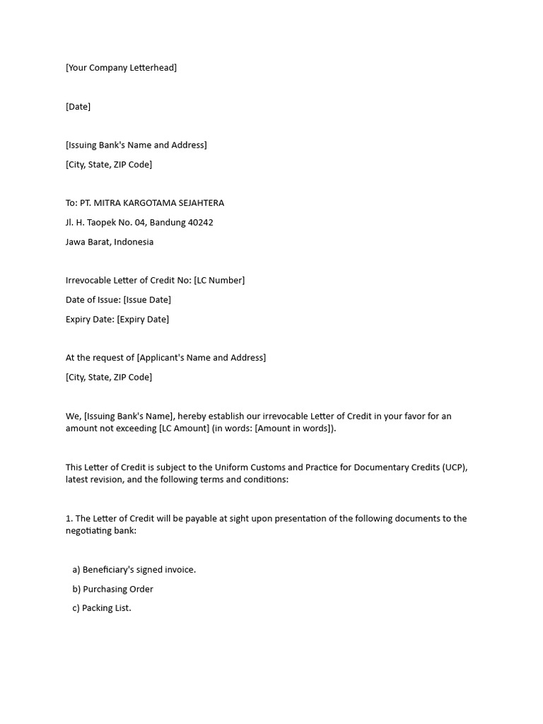 A Letter of Credit Split Account | PDF