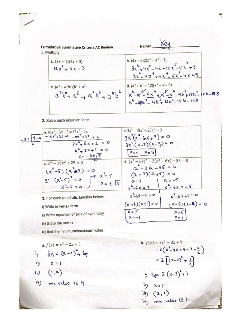 Cumulative Summative Criteria AC Review | PDF