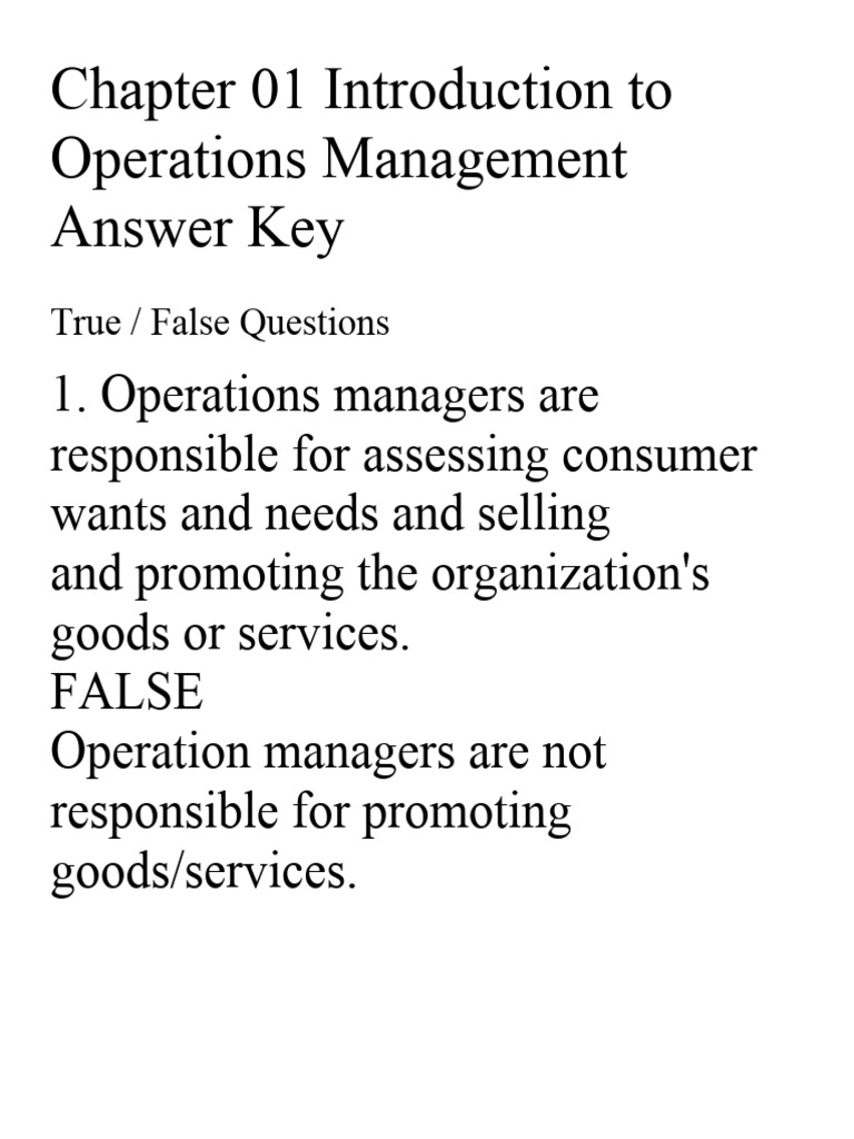 Chapter 01 Introduction To Operations Management Answer Key | PDF ...