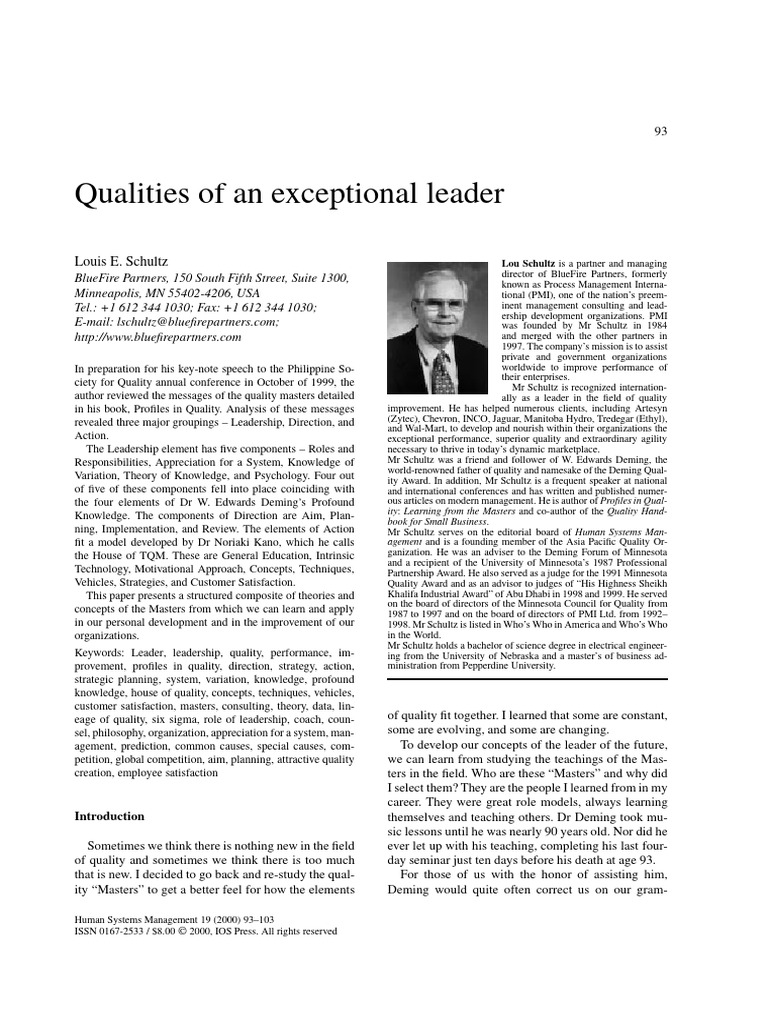 Qualities of An Exceptional Leader: Louis E. Schultz | PDF | Leadership ...