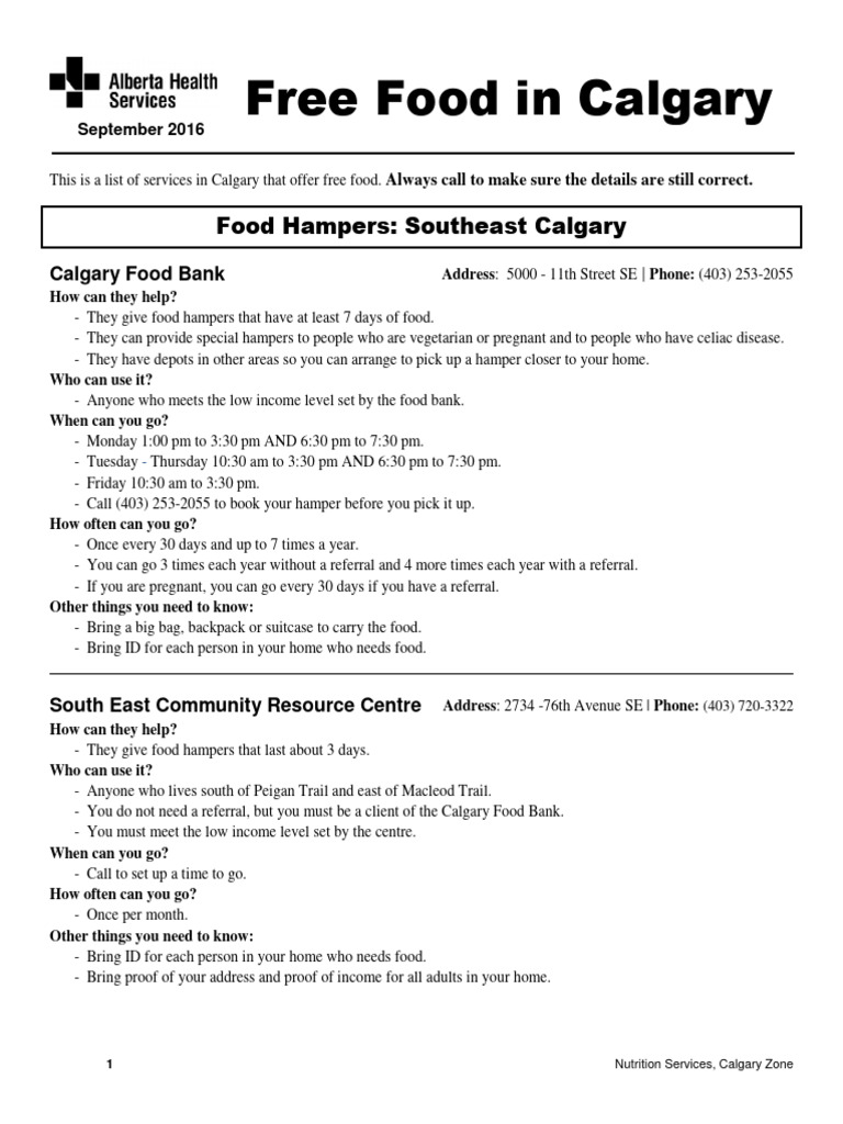 Free Food in Calgary September 2016 | PDF | Meal | Food And Drink