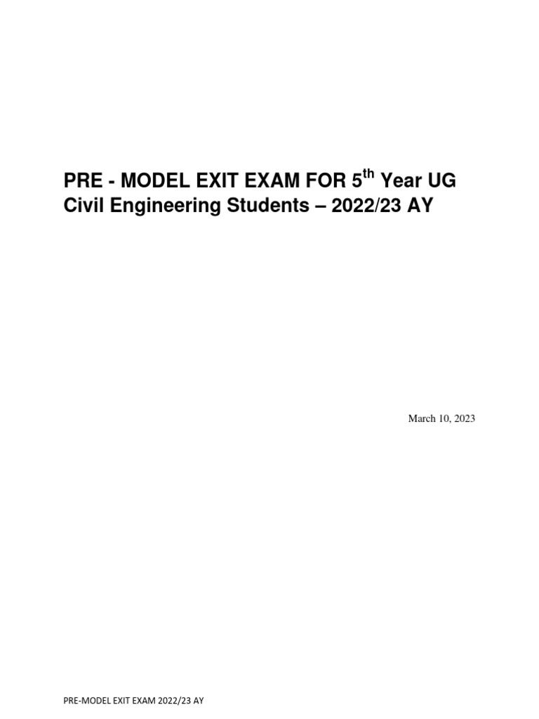 Civil Engineering Exit Exam Model 2022/23 | PDF | Concrete | Spillway