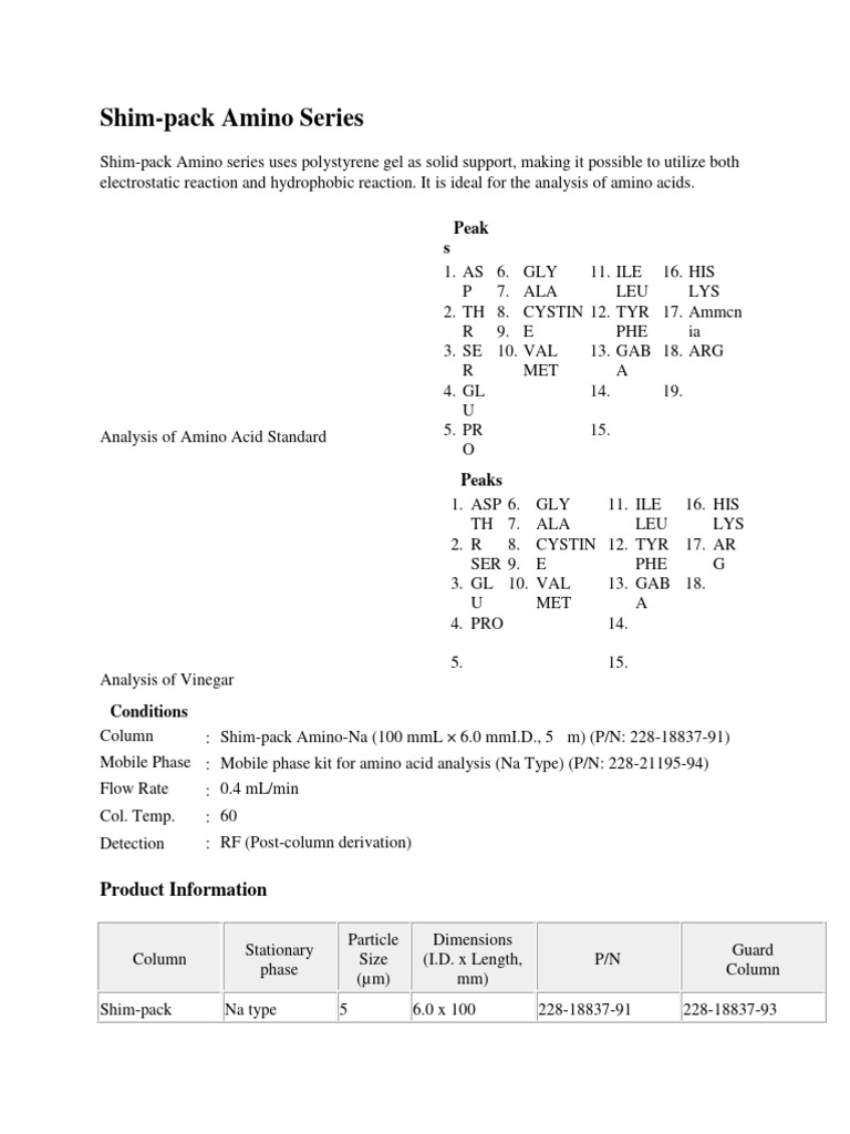 Shimadzu Amino Acid Column Shim-Pack Amino Series | Download Free PDF ...
