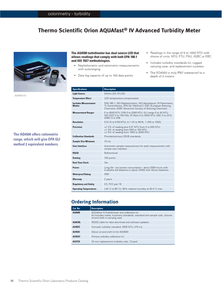 Thermo Scientific Advanced Turbidity Meter Orion AQUAfast® IV | PDF ...